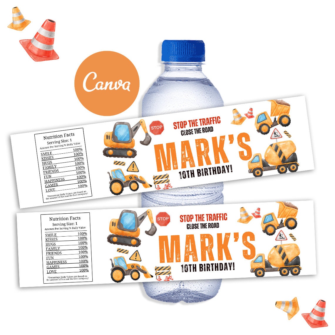 Construction Water Bottle, Construction Birthday, Construction Party ...