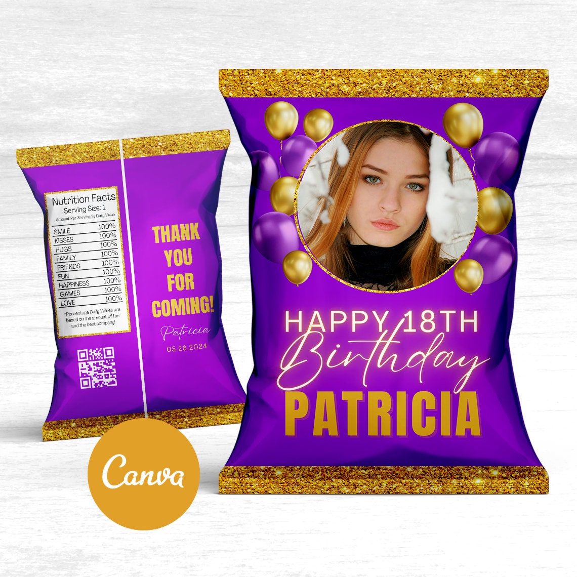 Purple and Gold Chip Bag, Purple and Gold Party, Purple and Gold ...