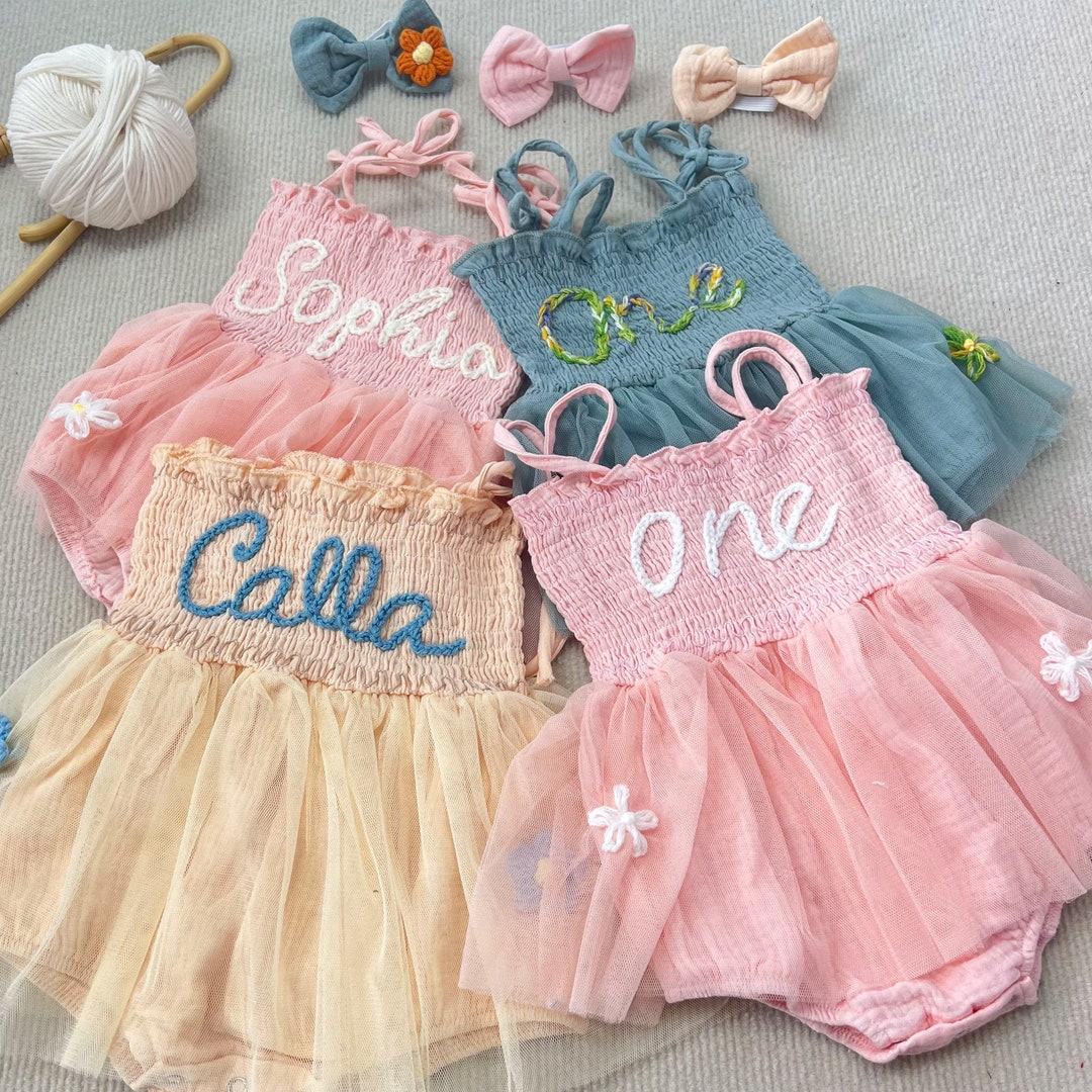 Personalized Name Baby Tutu Dress,custom Hand Embroidered Baby Romper ...