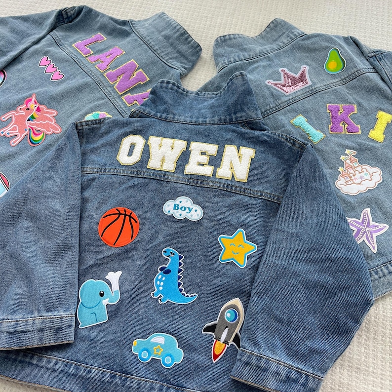 Chenille Letter Patch Jean Jacket, Custom Girls Toddler Chenille Name ...