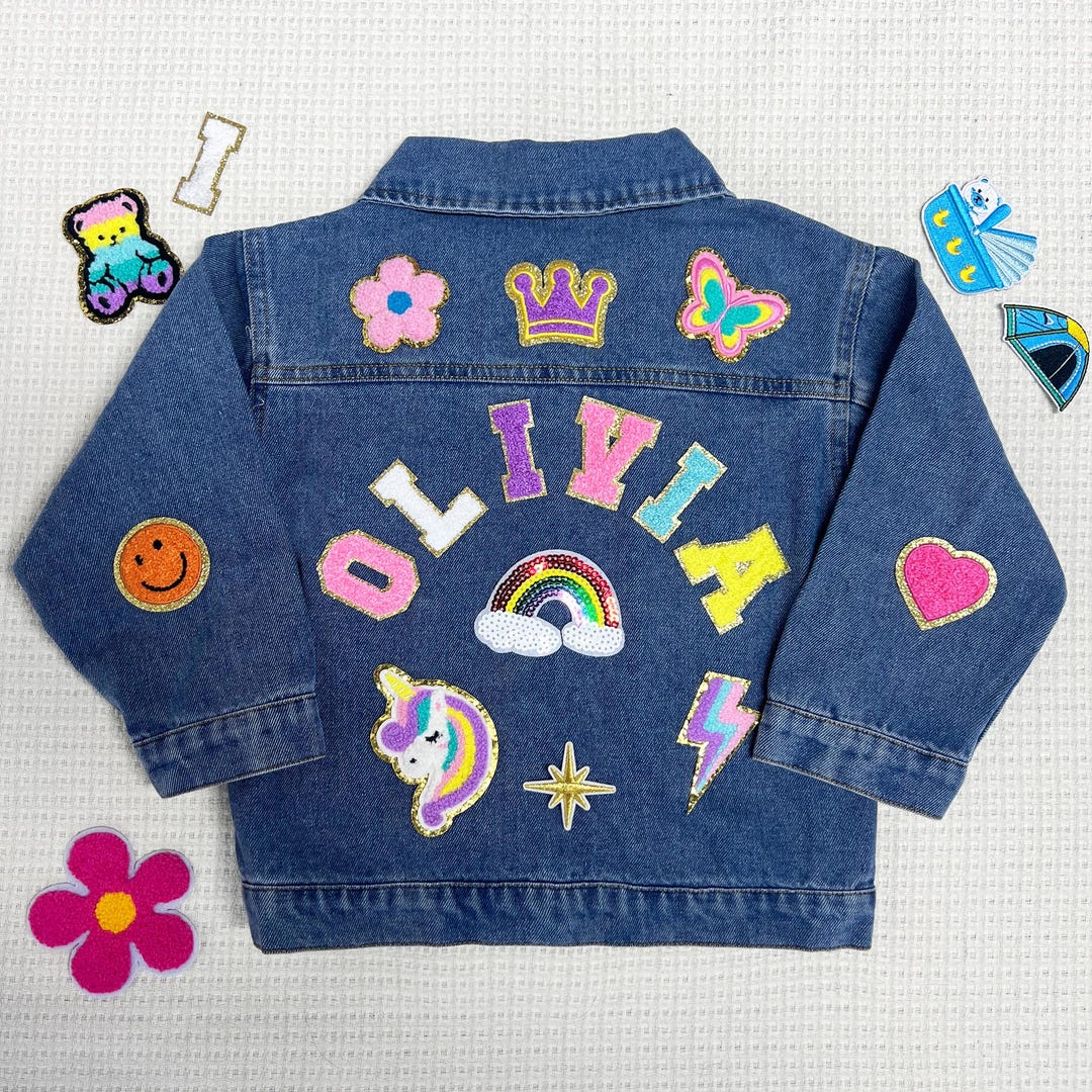 Chenille Letter Patch Jean Jacket, Custom Girls Toddler Chenille Name ...