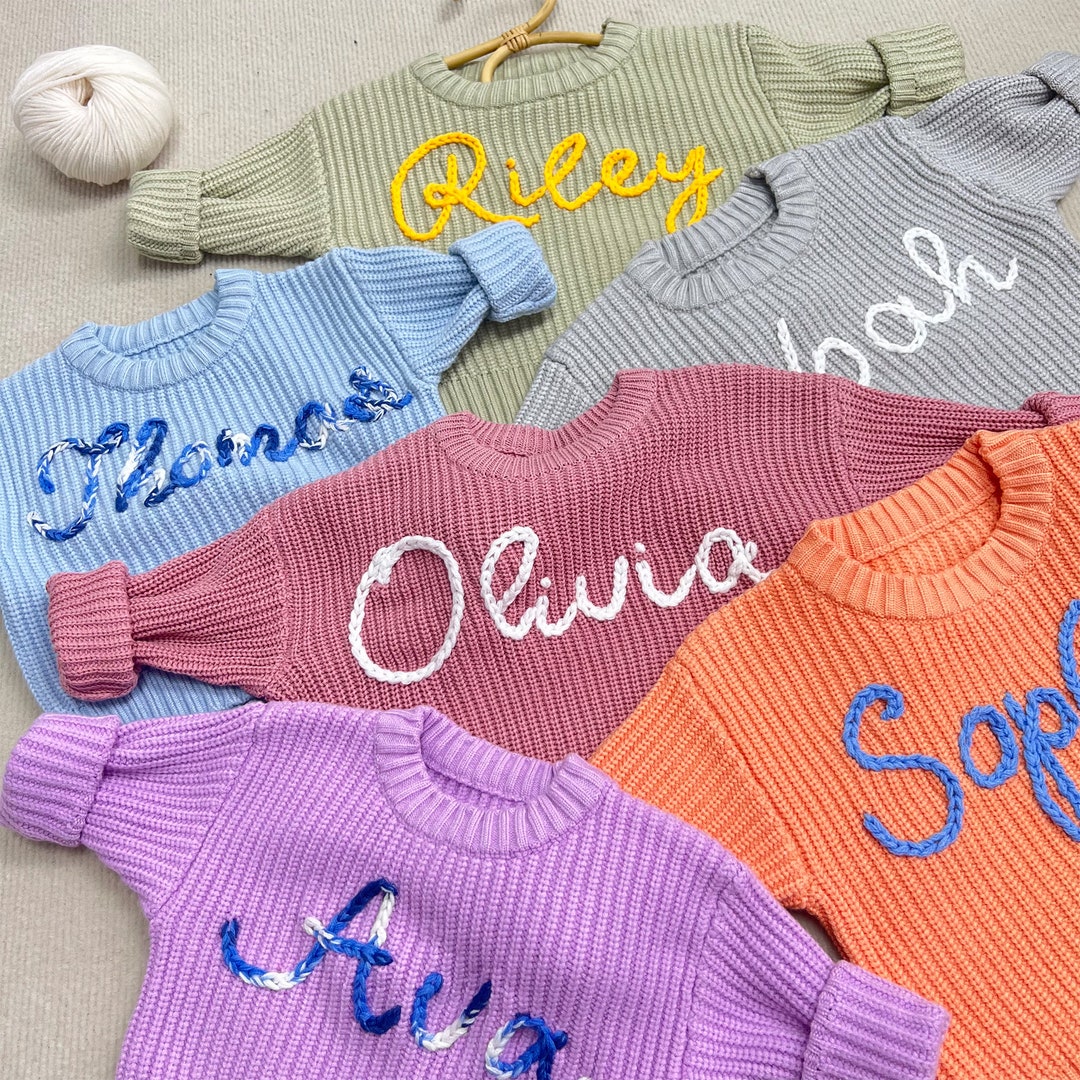 Custome Hand Embroidered Name Baby Sweater, Personalized Knit Name ...