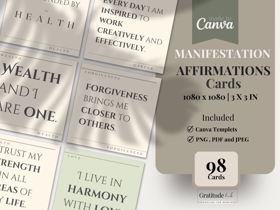 Editable Positive Affirmation Cards - Law of Attraction, Manifestation ...