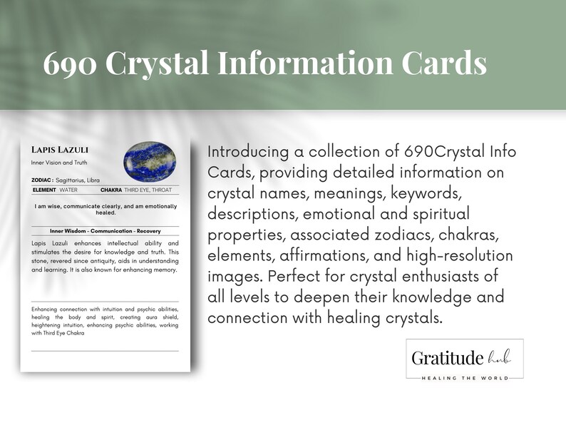 690 Editable and Printable Crystal Meaning Cards, Gemstone Meaning ...