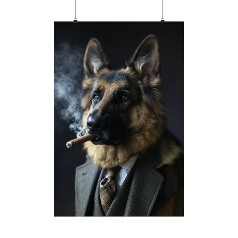 German Shepherd Dog Smoking a Cigar and Wearing A Suit Poster, Funny ...