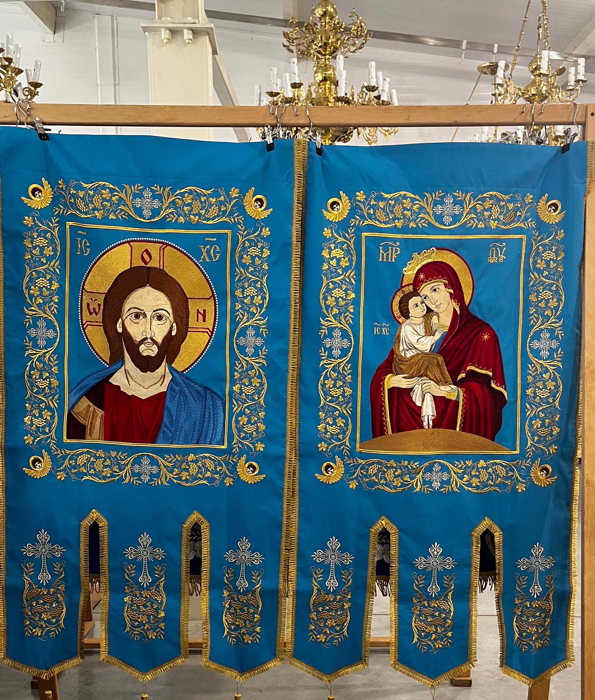 Church Banners Pair | Fully Embroidered Religious Banners | With Icon ...