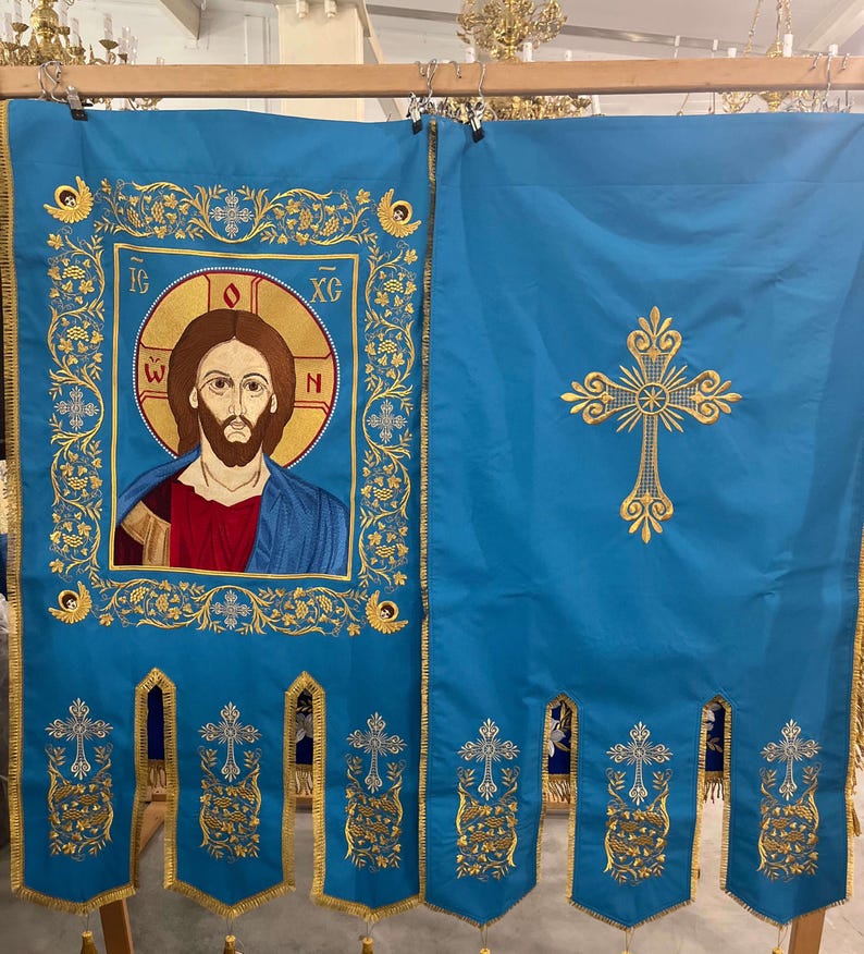 Church Banners Pair | Fully Embroidered Religious Banners | With Icon ...
