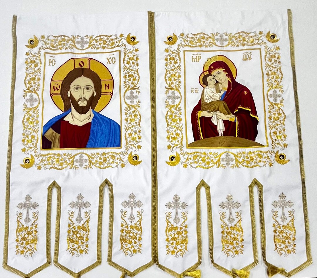 Church Banners Pair | Fully Embroidered Religious Banners | With Icon ...