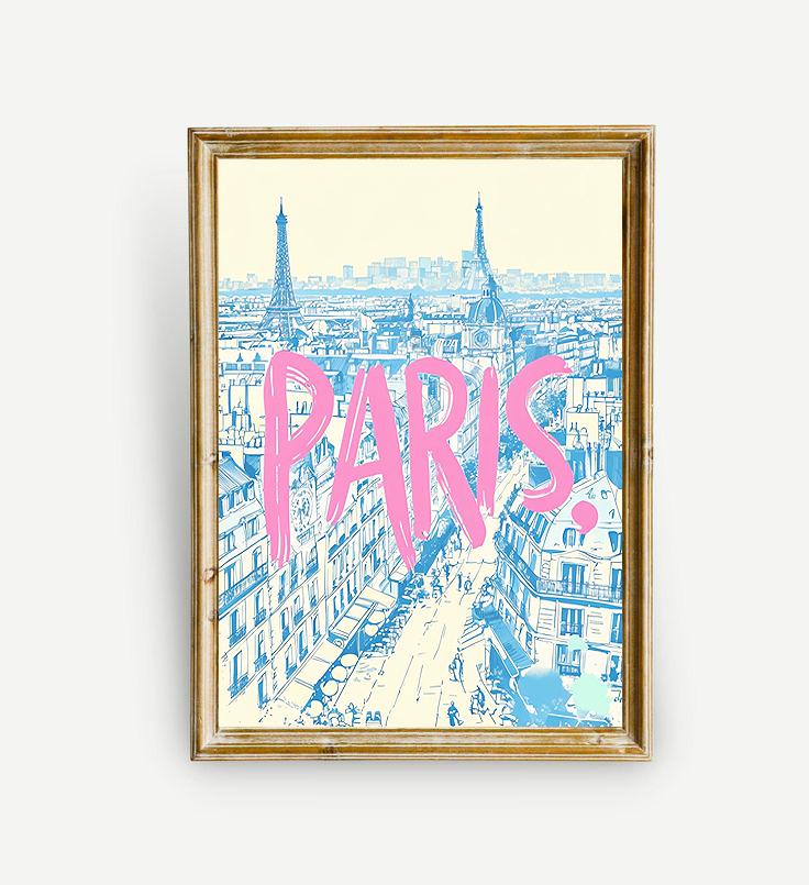 Paris Cityscape Blue and Pink Digital Art Print - Etsy