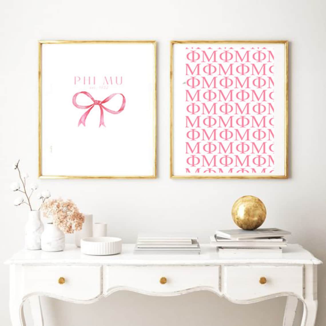 2 Phi Mu Sorority Art Prints, Digital Downloads, Preppy Pink College ...