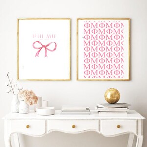 2 Phi Mu Sorority Art Prints, Digital Downloads, Preppy Pink College Wall Decor - Etsy
