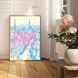 Paris Cityscape Blue and Pink Digital Art Print - Etsy