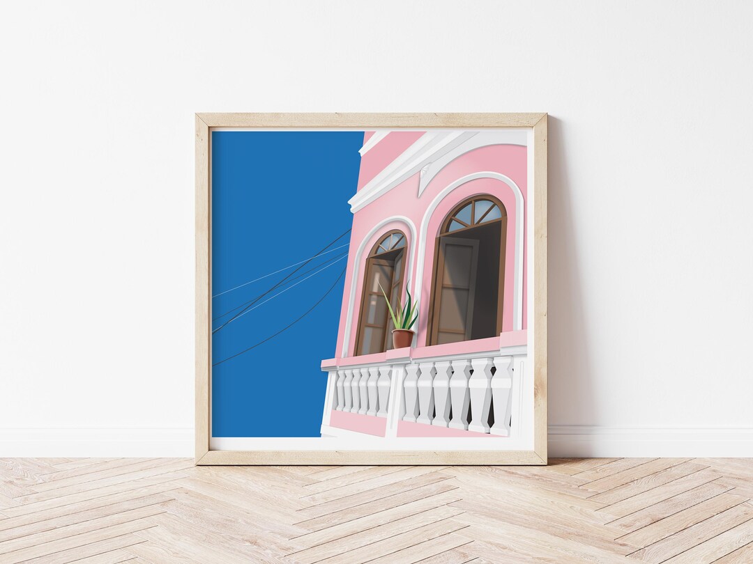 Pink House Square Art Print | Wall Decor | House Portrait ...