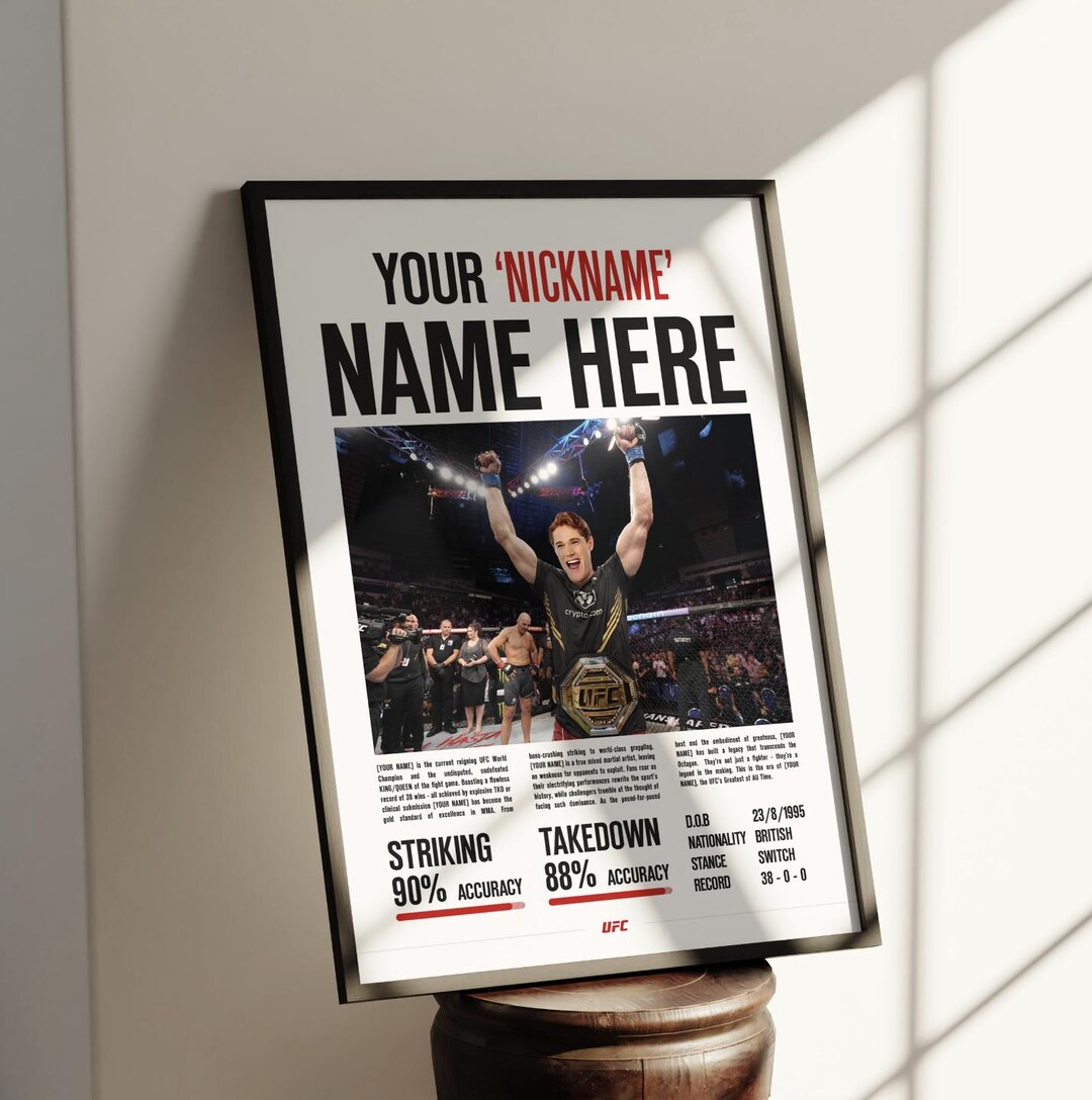 Custom UFC Poster PERSONALISED MMA Statistics | Gift | Birthday ...