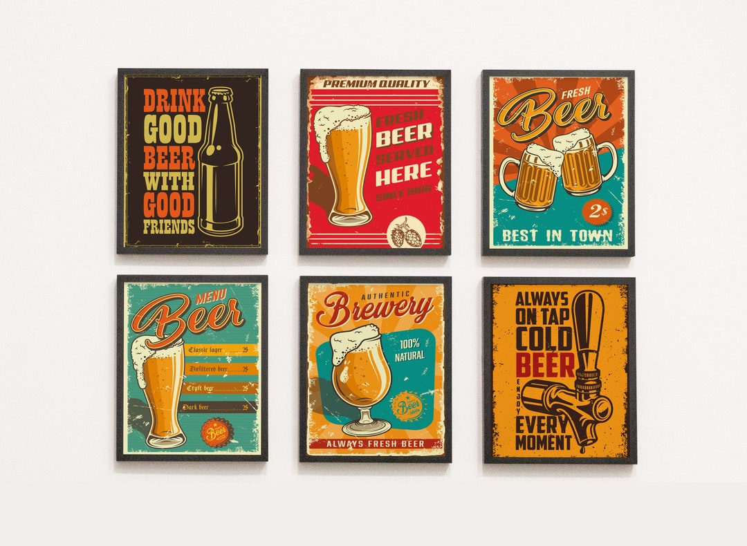 Beer Wall Art Poster | Mug of Beer Print | Bar Wall Decor | Vintage ...