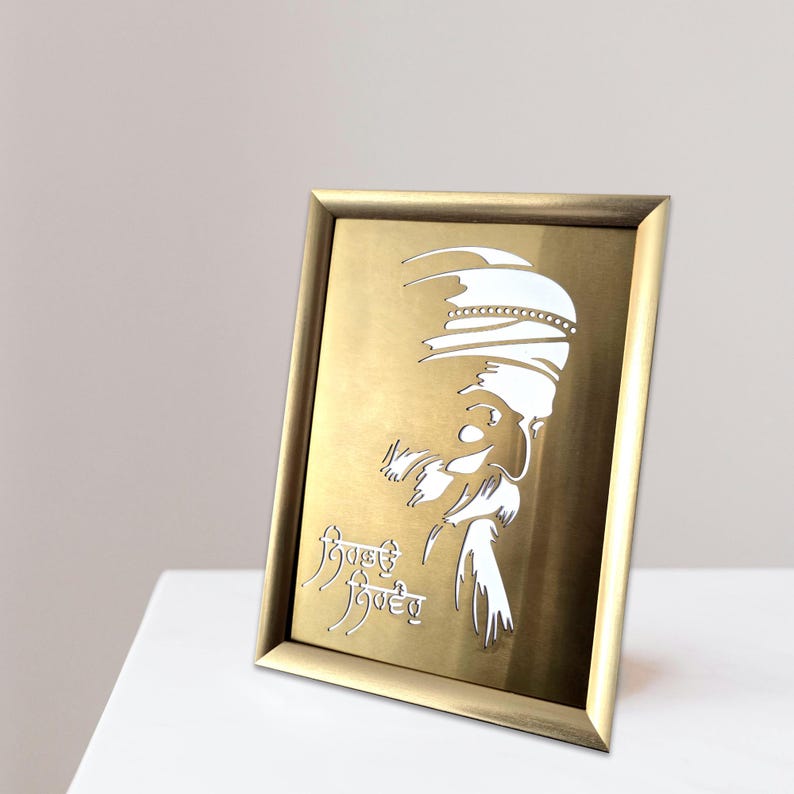 Guru Nanak Dev Ji Gold Metal Table Standing Portrait Laser Cut, Sikhism ...