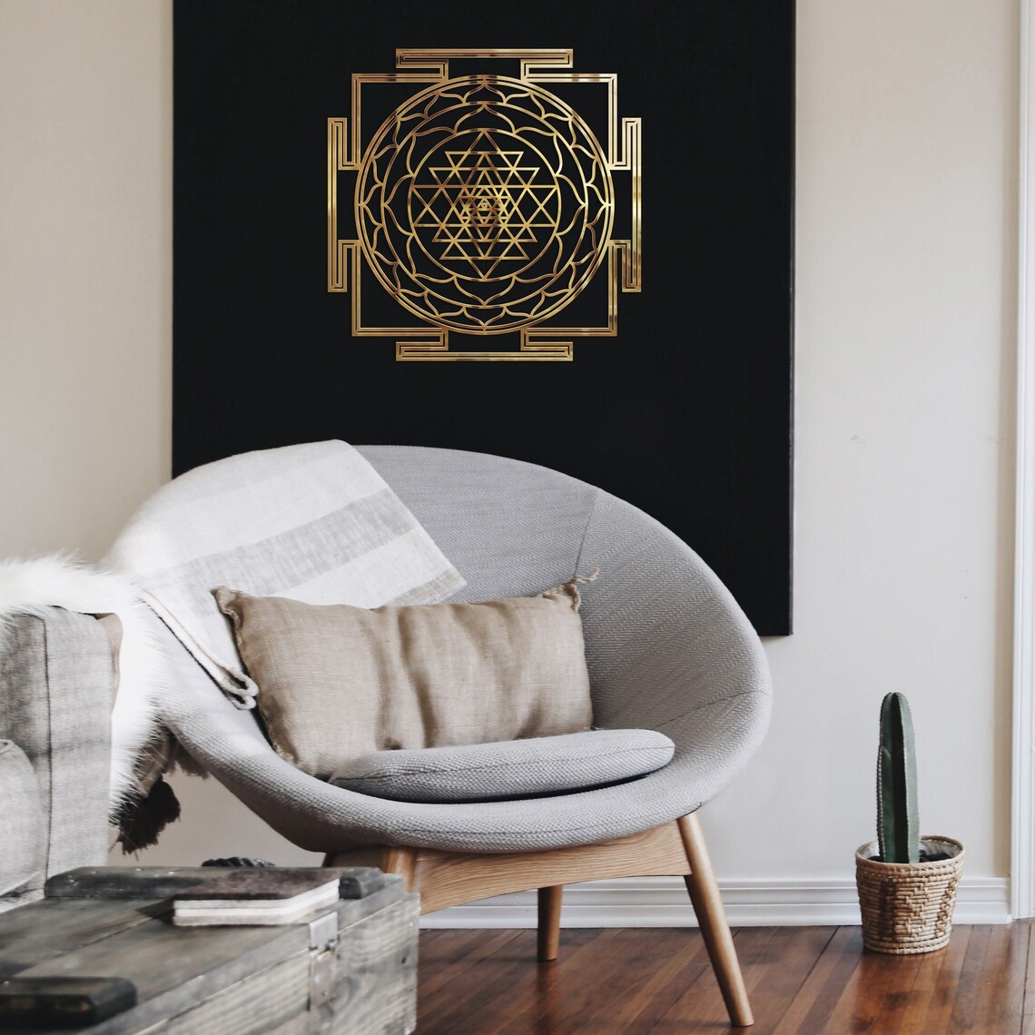 Sri Yantra Gold Sacred Geometry Metal Wall Art Studio Home Office Decor ...
