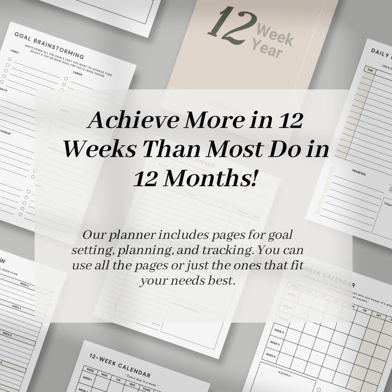 12 Week Year Planner Printable 90 Day Goal Planner 12-week Template ...