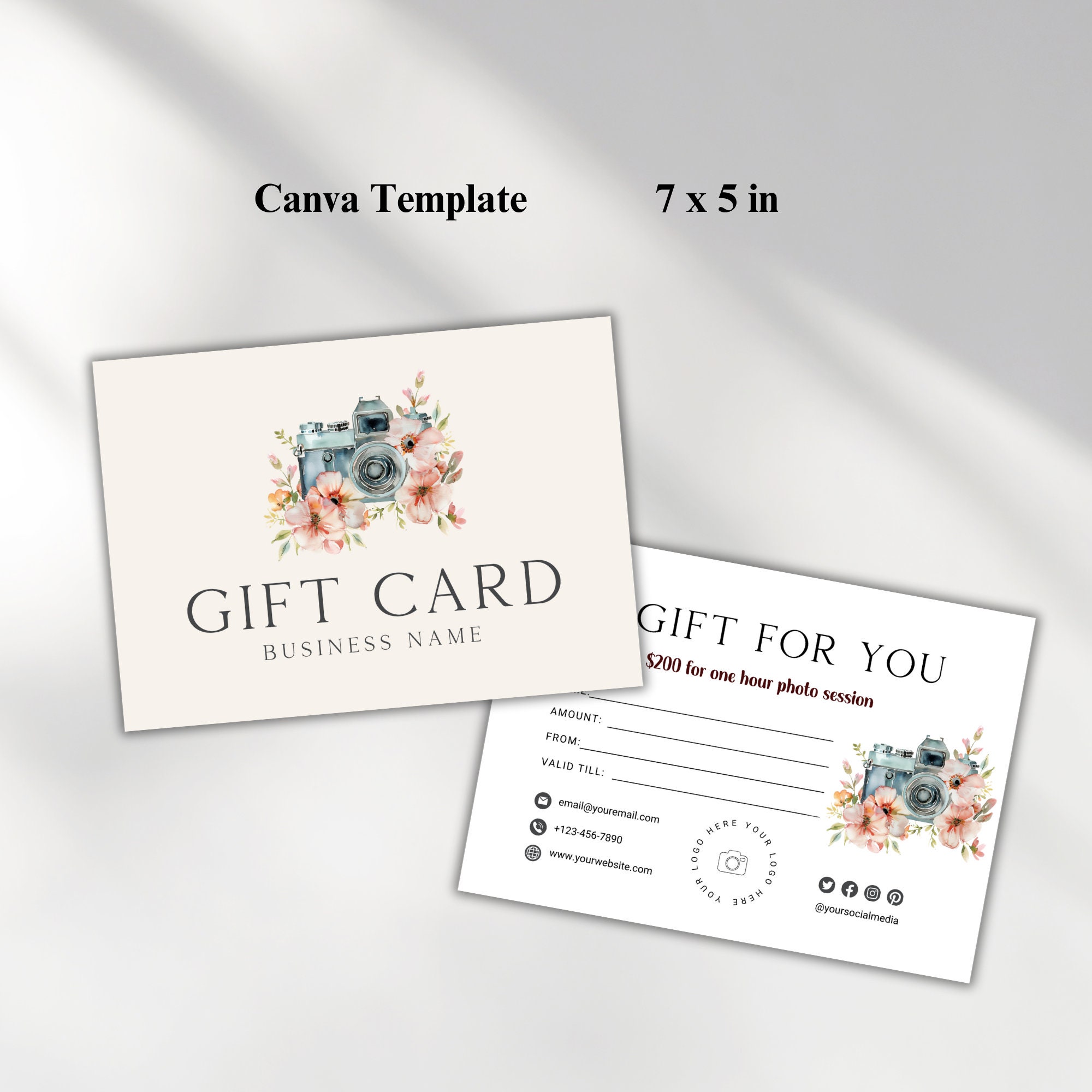 Photography Gift Card Template Minimalist Gift Card for Photographer ...