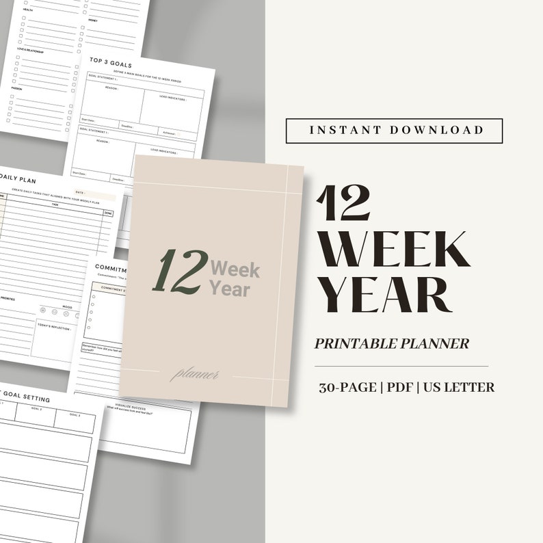 12 Week Year Planner Printable 90 Day Goal Planner 12-week Template ...