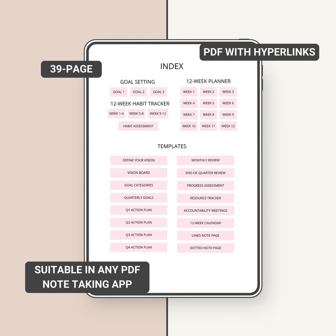 Digital 12 Week Year Planner 90 Day Goal Planner 3 Month Action Plan ...