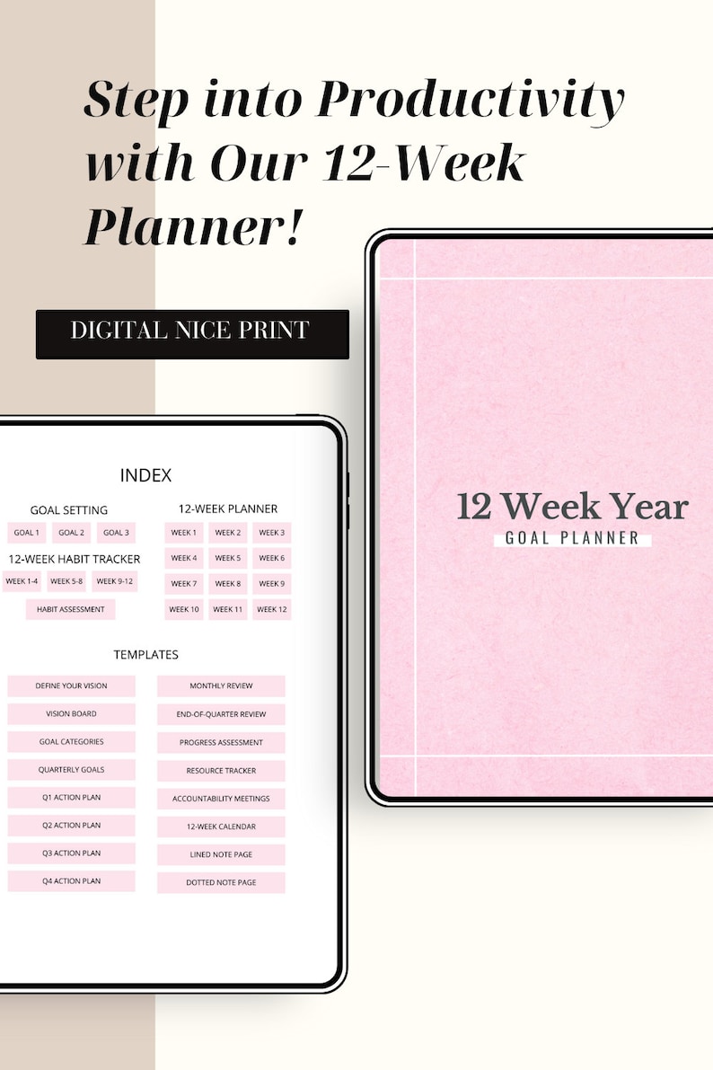 Digital 12 Week Year Planner 90 Day Goal Planner 3 Month Action Plan ...