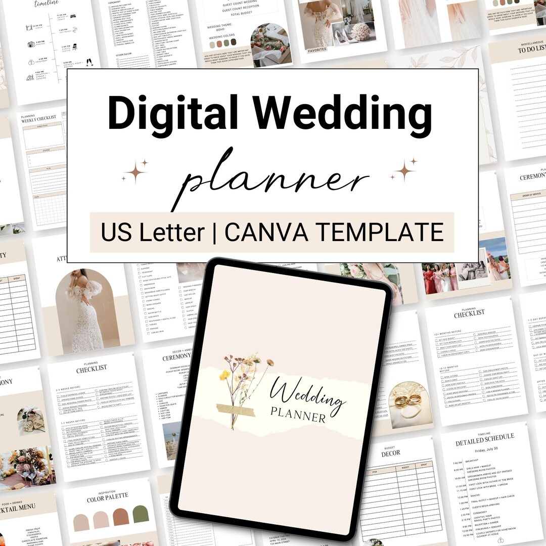 Digital Wedding Planner Template Canva Wedding Checklist Guest List ...