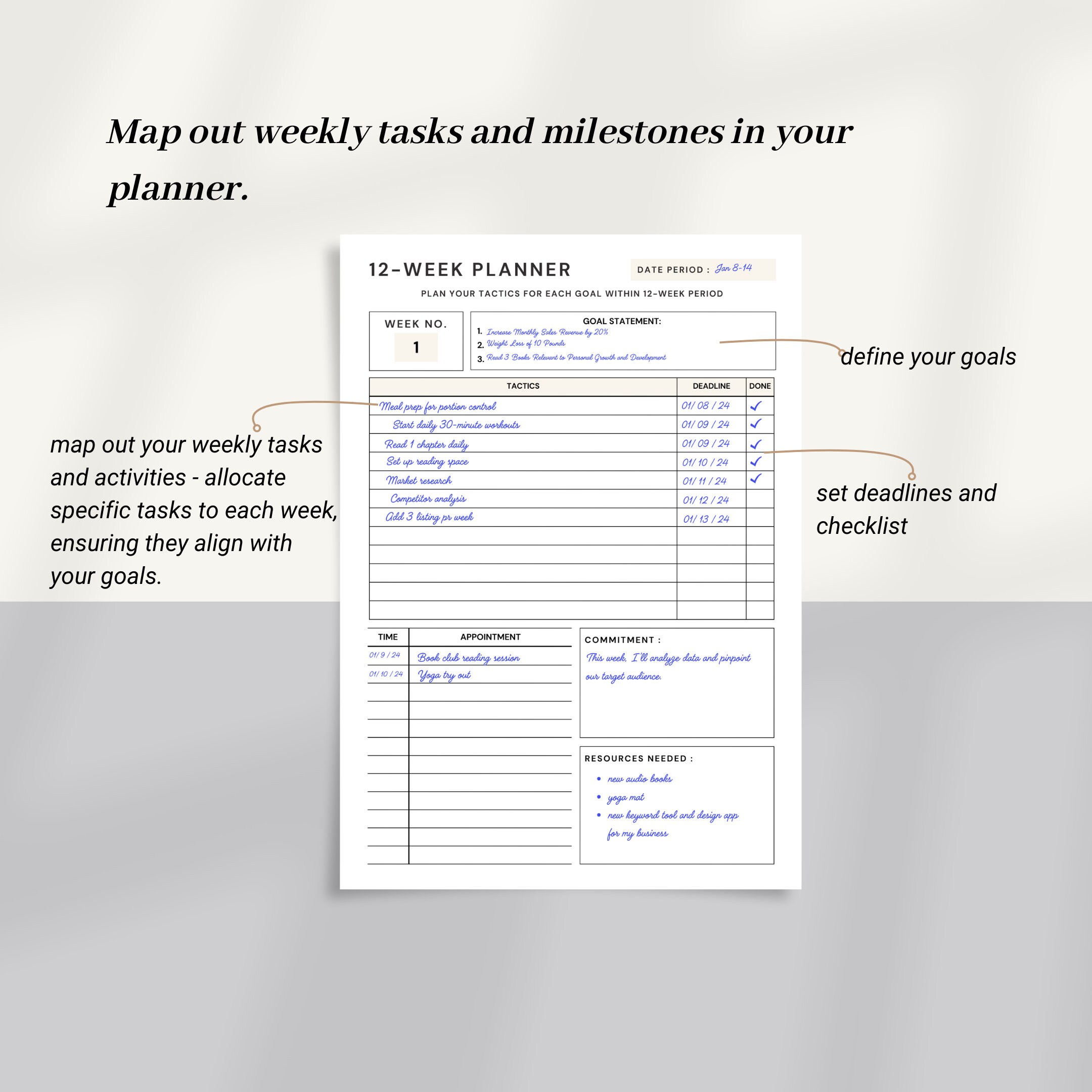 12 Week Year Planner Printable 90 Day Goal Planner 12-week Template ...