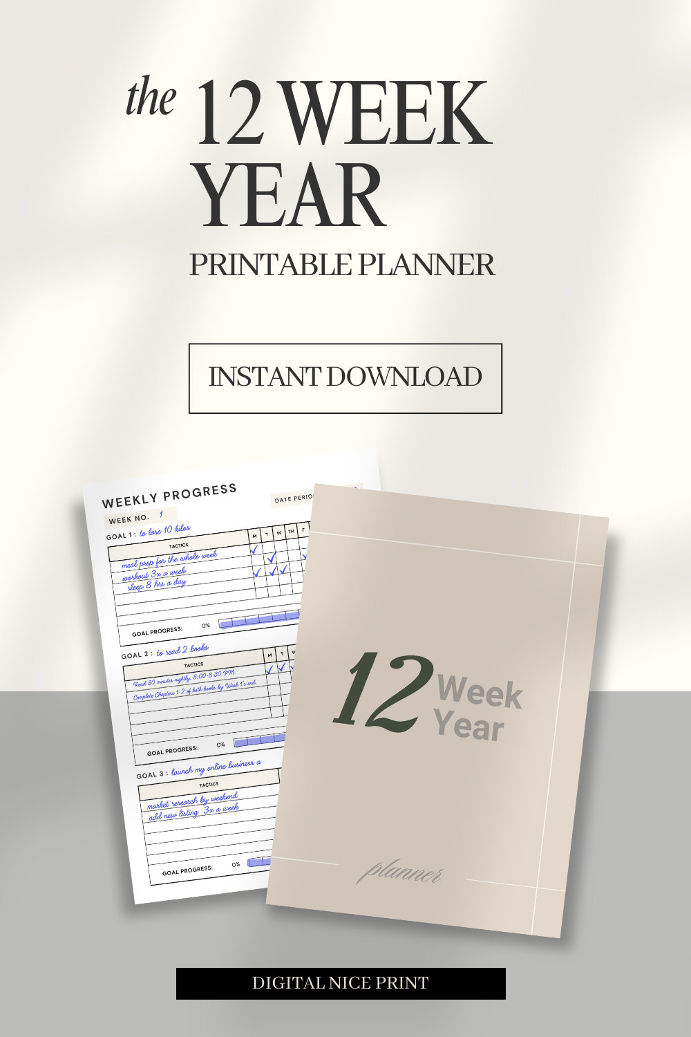 12 Week Year Planner Printable 90 Day Goal Planner 12-week Template ...