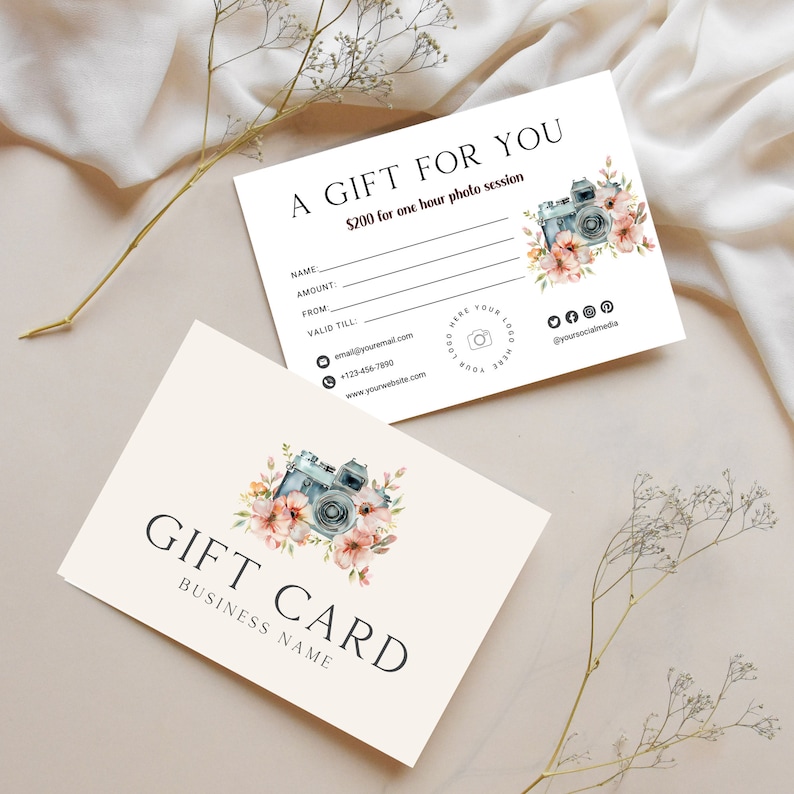 Photography Gift Card Template Minimalist Gift Card for Photographer ...