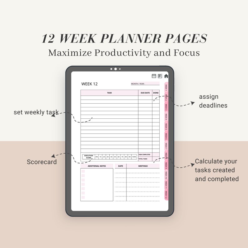 Digital 12 Week Year Planner 90 Day Goal Planner 3 Month Action Plan ...