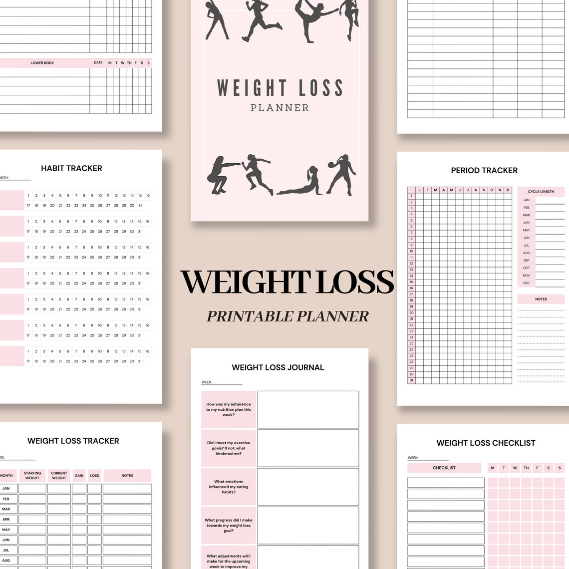 Weight Loss Planner Printable Weekly Workout Plan Health and Wellness ...