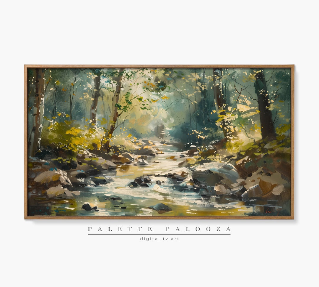 Country Upstream River, Spring Forest Frame Tv Pictures, Oil Painting ...