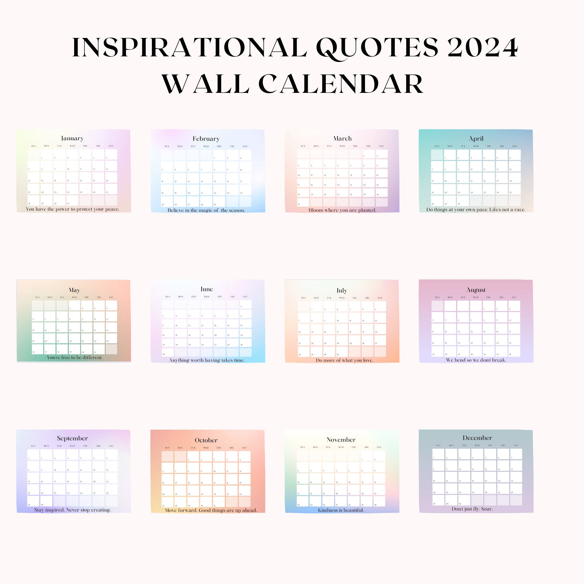 2024 Wall Calendar Landscape Sunday Start, A4 Size Print at Home PDF ...