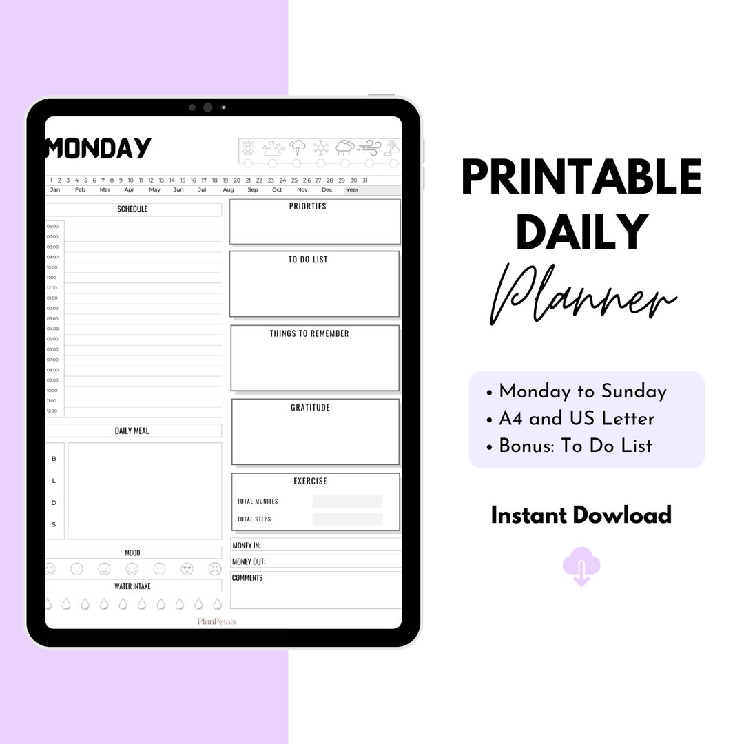Printable 7 Day Planner, Daily Planner Day Planner, to Do List, Work ...