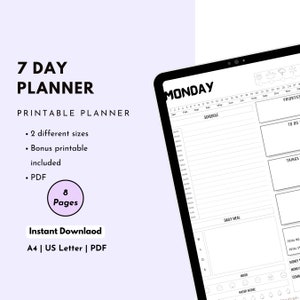 Printable 7 Day Planner, Daily Planner Day Planner, to Do List, Work ...