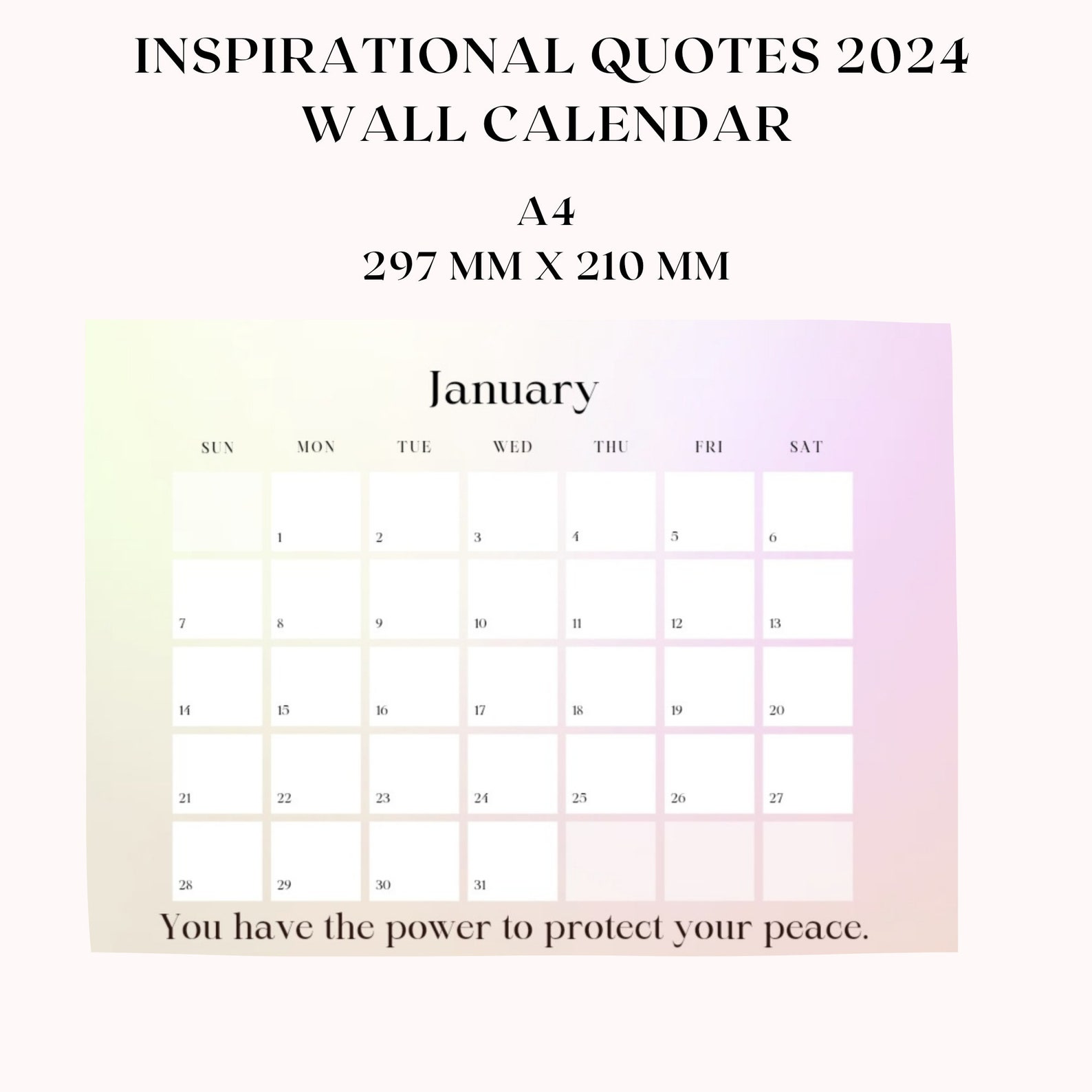 2024 Wall Calendar Landscape Sunday Start, A4 Size Print at Home PDF ...