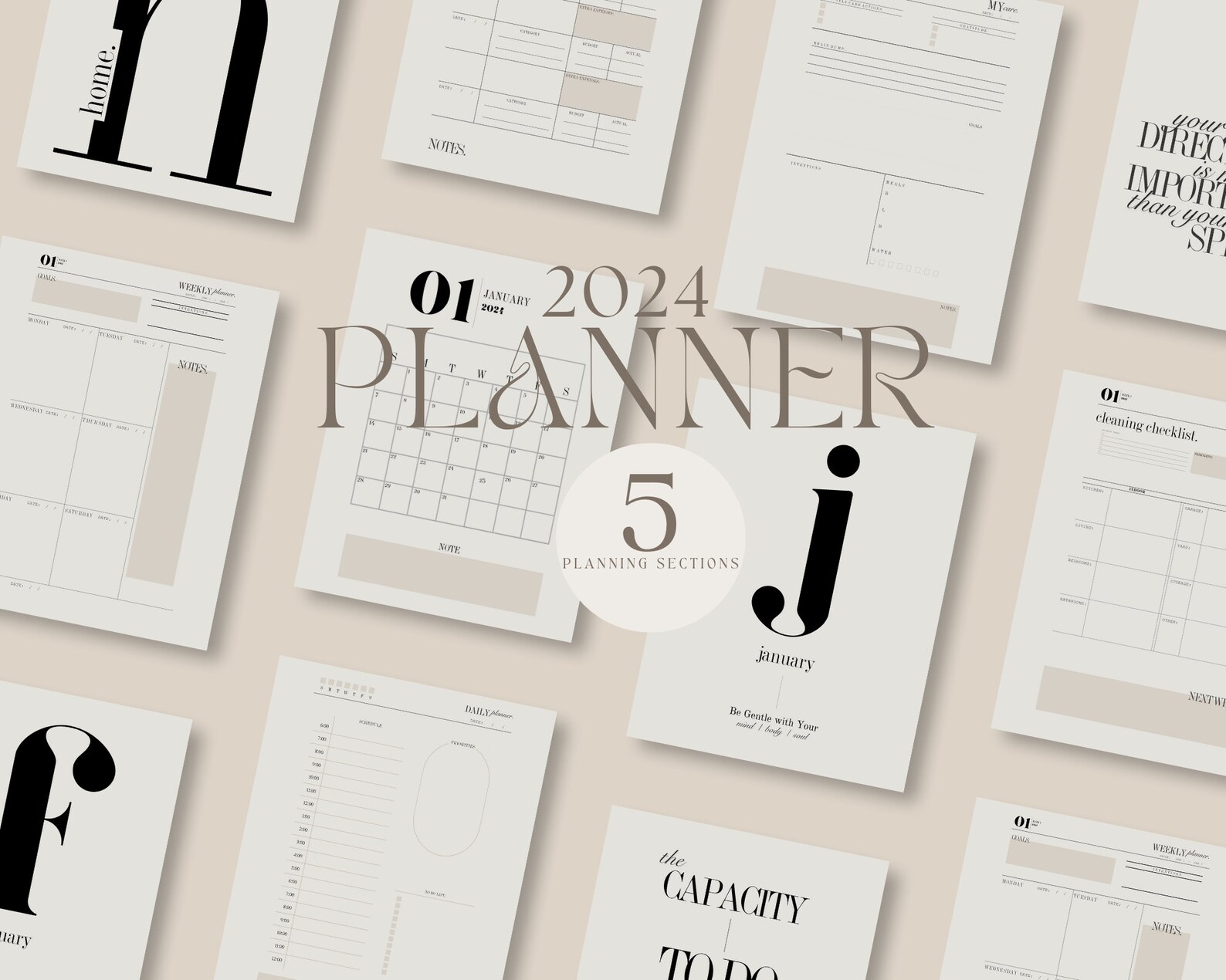 2024 Minimal Planner Printable, Lifestyle Planner, Aesthetic Digital ...