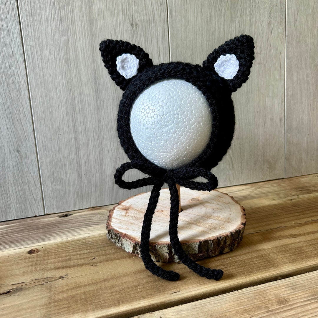 Black Cat Bonnet, First Halloween, Black Cat Hat, Newborn Photography ...