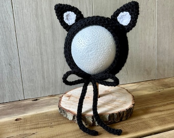 Cat Bonnet (black Brushed Cotton) - Etsy