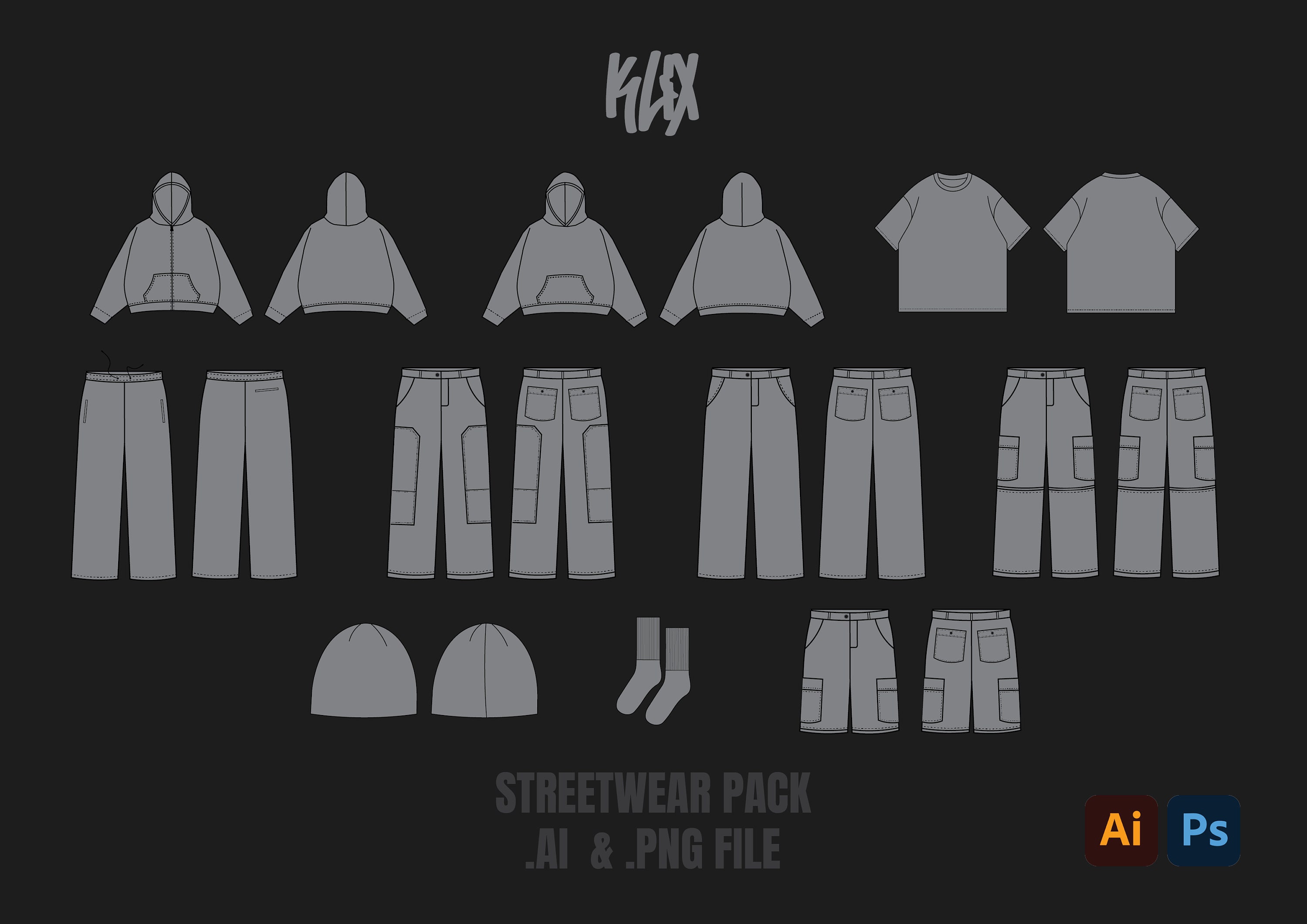 Streetwear Vector Mockup Pack Streetwear Mockup Template Pack Bundle ...