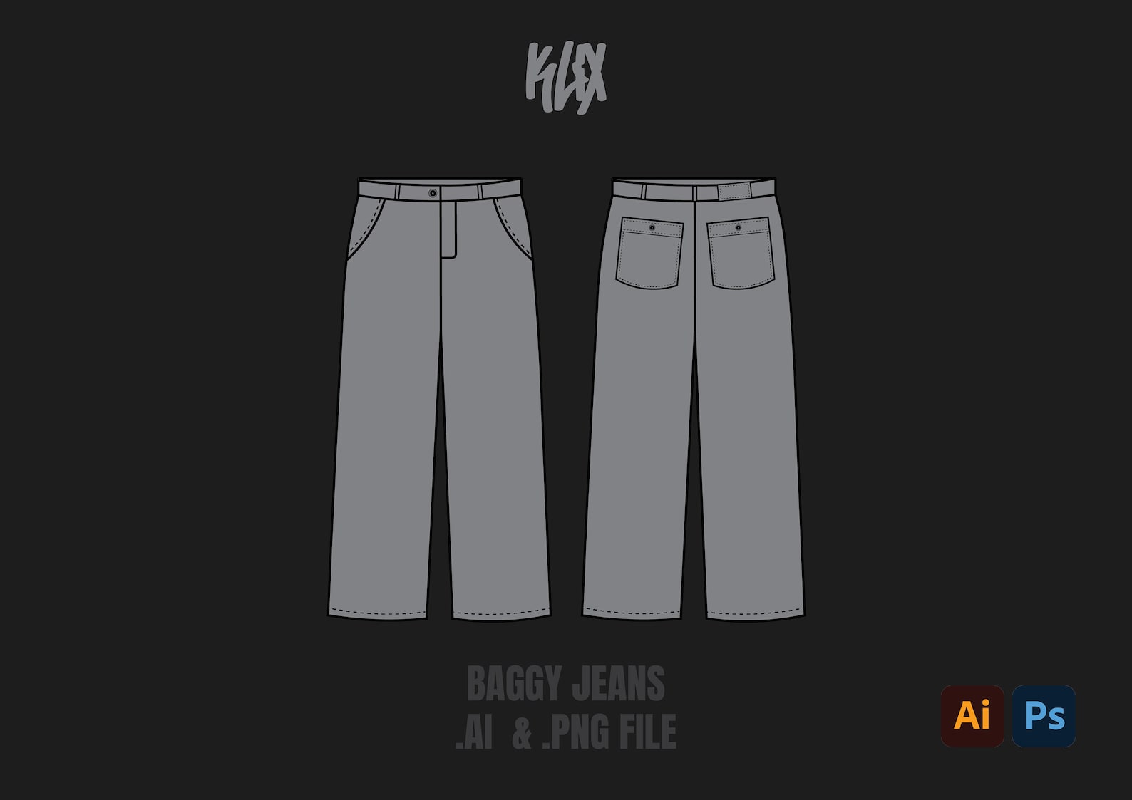 Baggy Jeans Template Tech Pack Streetwear Vector Template Illustrator ...