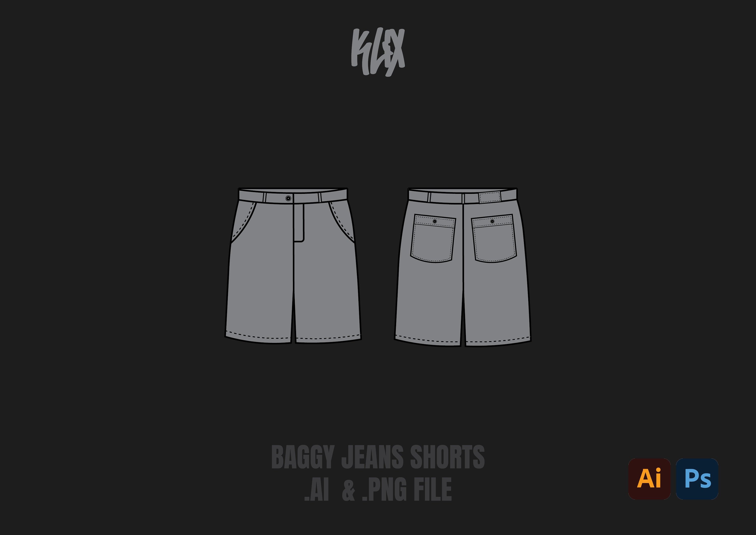Jeans Shorts Template Jorts Tech Pack Streetwear Vector Template ...