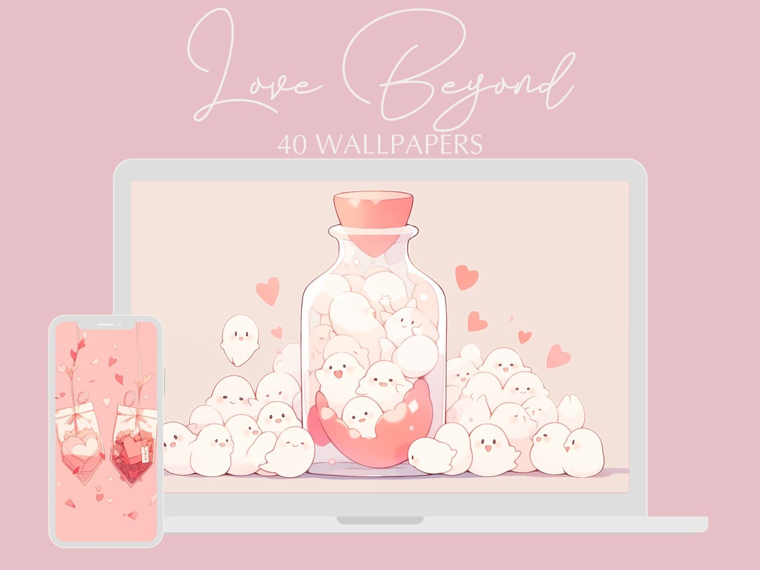 LOVE BEYOND Wallpaper Collection Cute Ghost Kawaii Line Art Anime ...