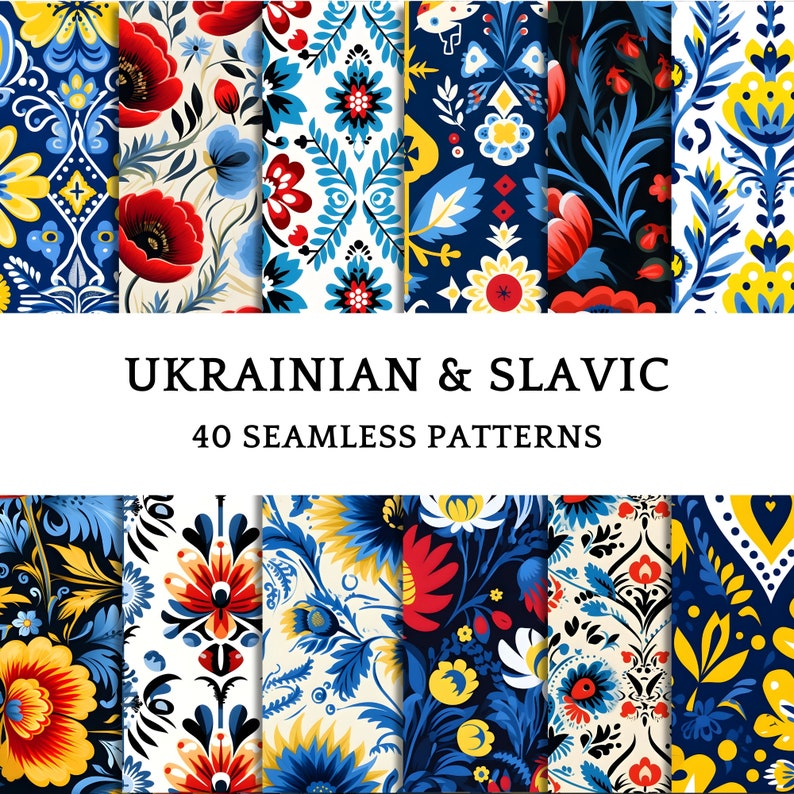 UKRAINIAN & SLAVIC 40 Patterns Set Seamless Patterns Floral Sunflower ...