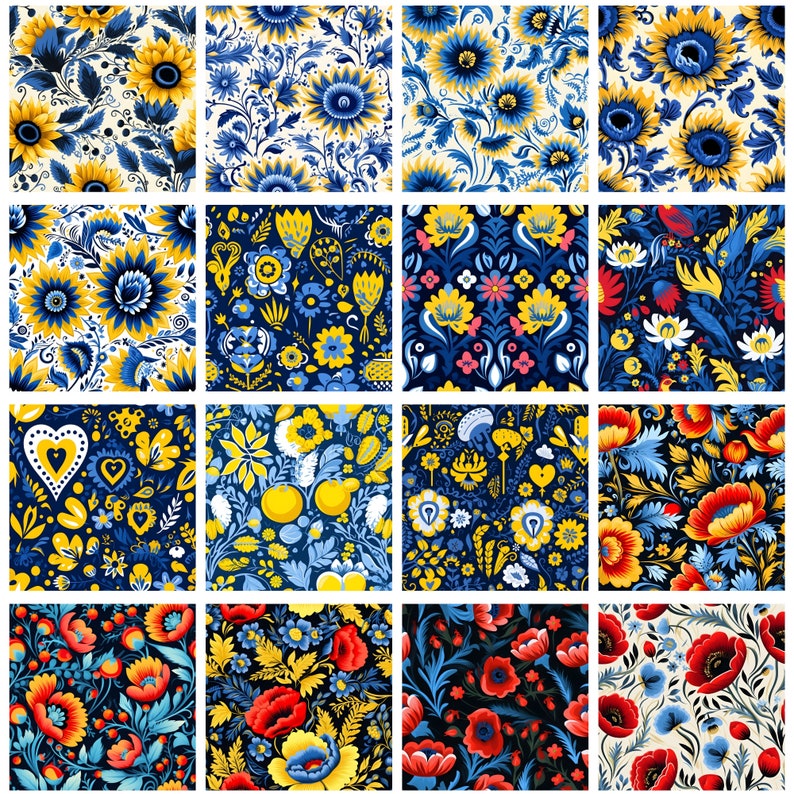 UKRAINIAN & SLAVIC 40 Patterns Set Seamless Patterns Floral Sunflower ...