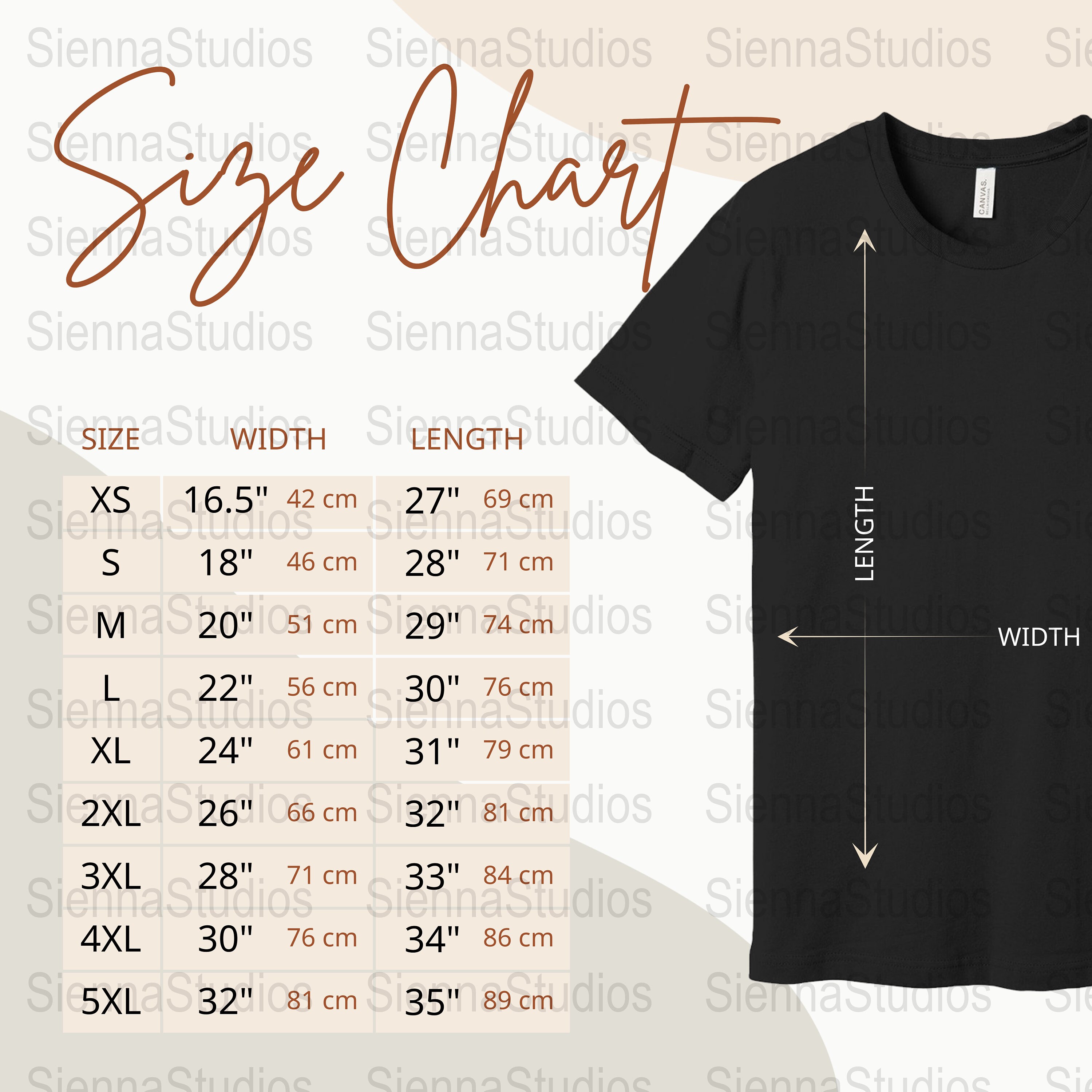 Bella Canvas 3001 Size Chart Mockup Size Chart for Bella Canvas 3001 ...