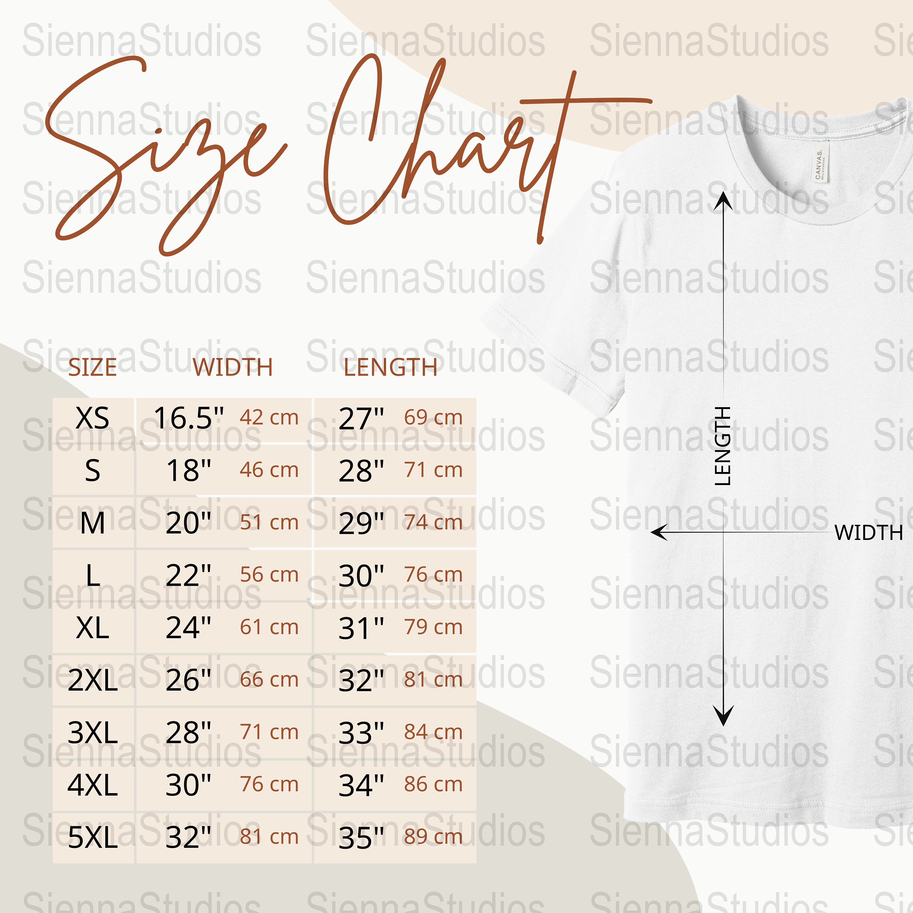 Bella Canvas 3001 Size Chart Mockup Size Chart for Bella Canvas 3001 ...