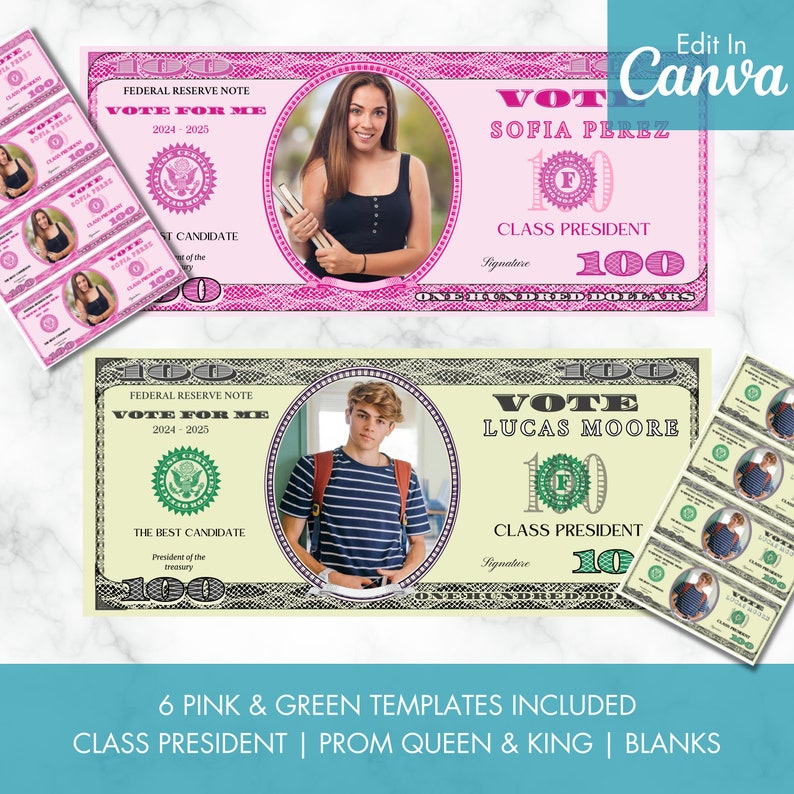 Editable Class President Campaign Money, Prom Queen, Prom King ...