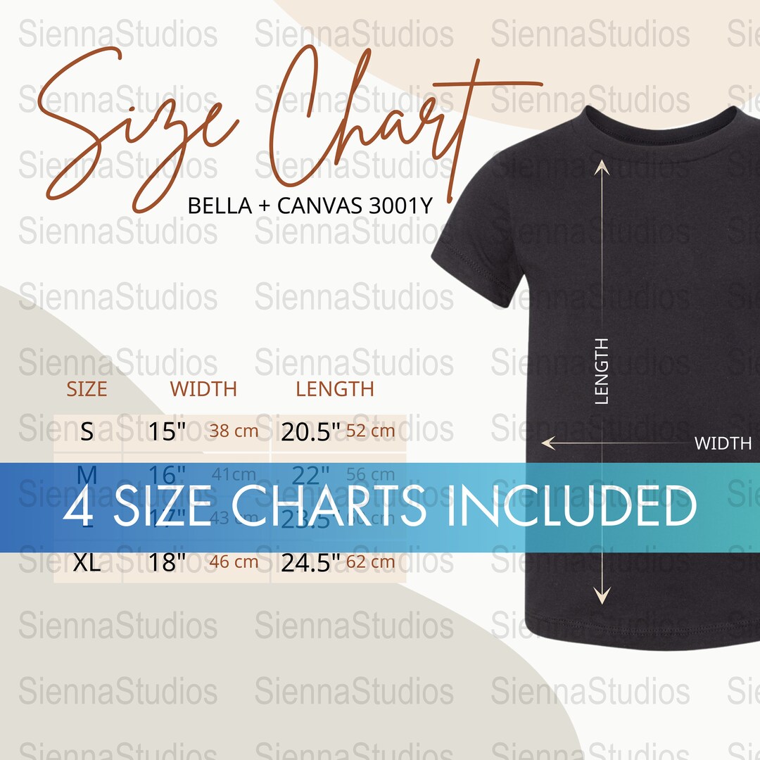 Bella Canvas 3001Y Size Chart Mockup Size Chart for Bella Canvas 3001Y Size Chart Bundle for ...
